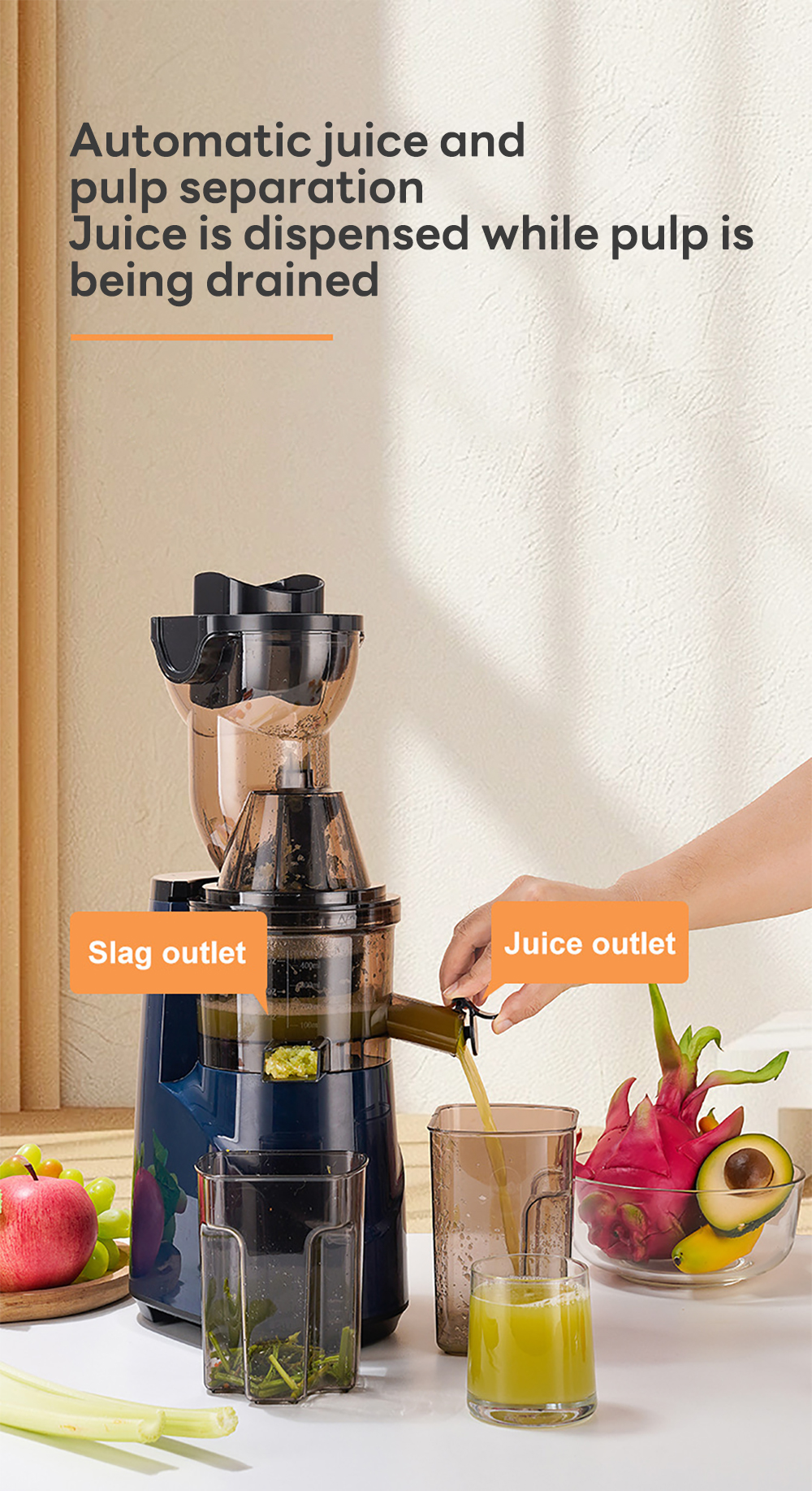 Slow press machine 850ML juice residue separation, two in one feeding ...