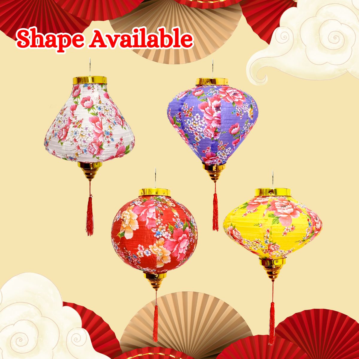 1 PAIR 12" Silk Cloth Lantern 燈籠 新年 2026 Hanging Decorations CNY Deco ...