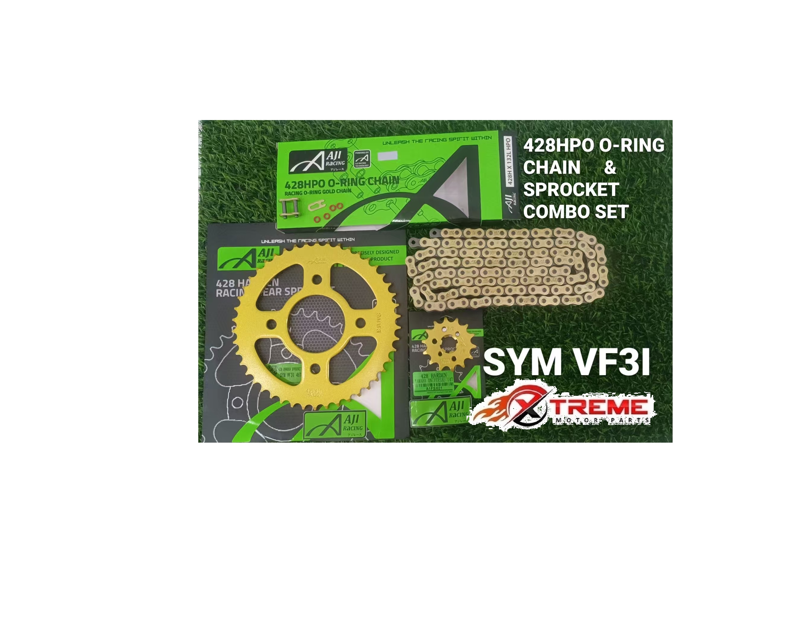 (COMBO SET) SYM VF3I VF3 185CC AJI RACING 428HPO-132L O RING CHAIN ...
