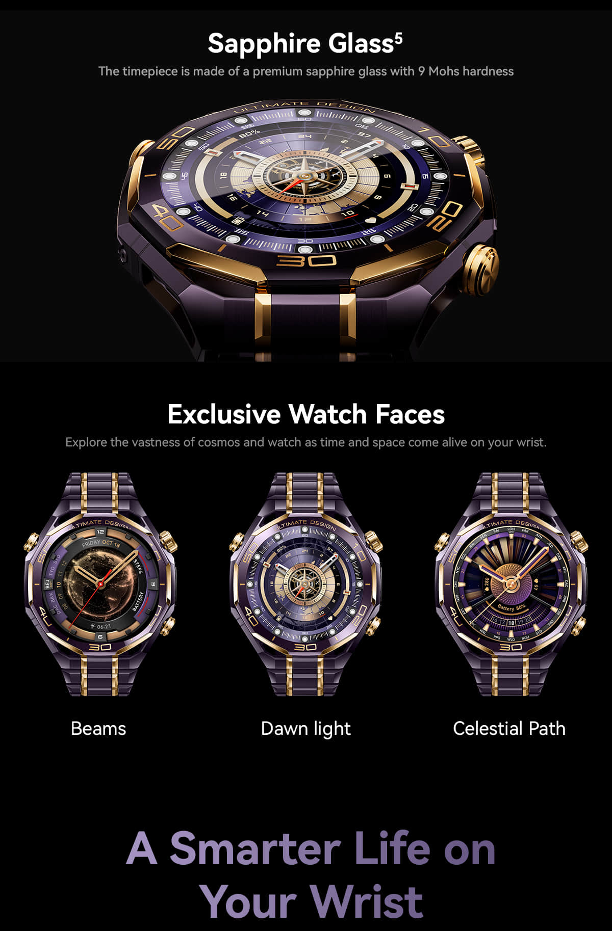 HUAWEI WATCH Ultimate Design Smartwatch | Purple Ceramic Bezel 18K Gold ...