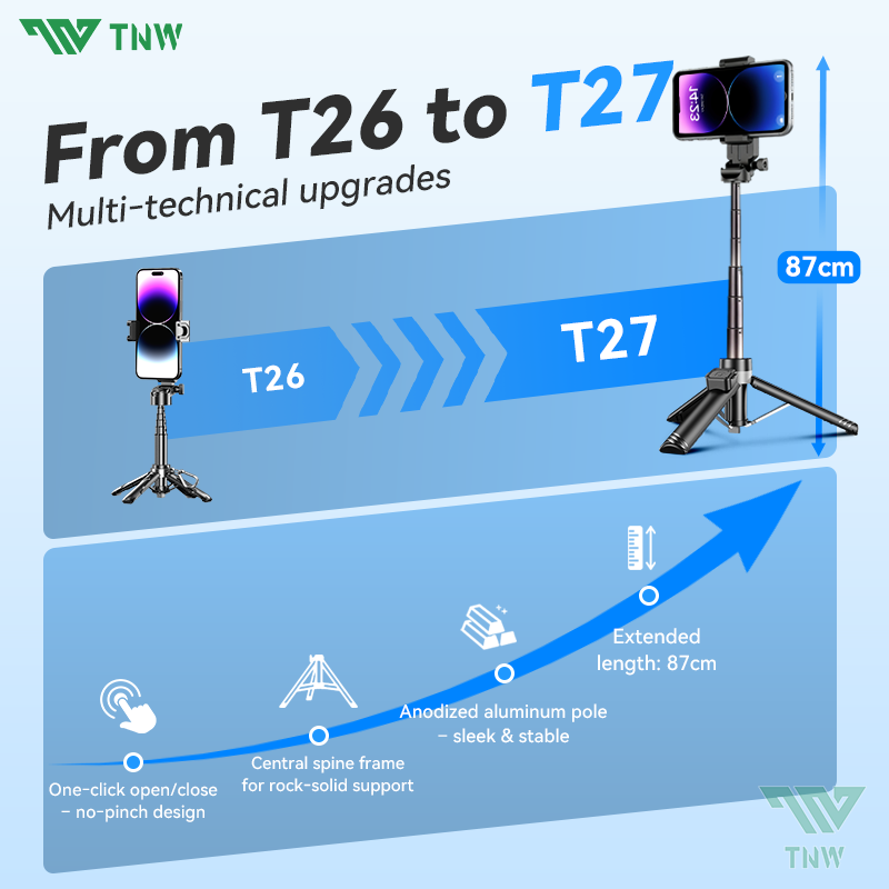 TNW T27 Mini-pro Selfie Stick Tripod 3-in-1 Portable Grip Phone Tripod ...