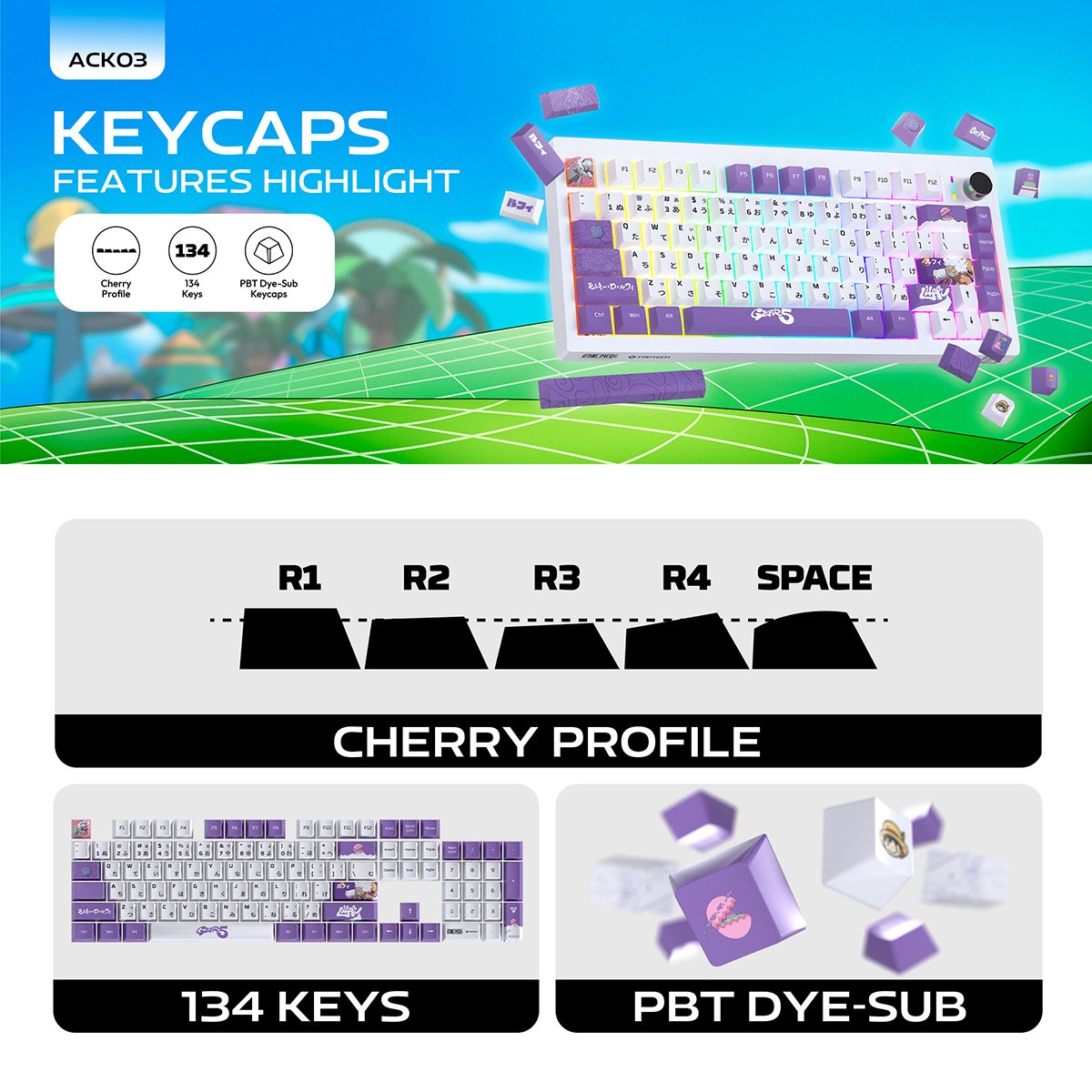 FANTECH ACK03 One Piece Edition Keycaps — Cherry Profile Keycap Set for ...