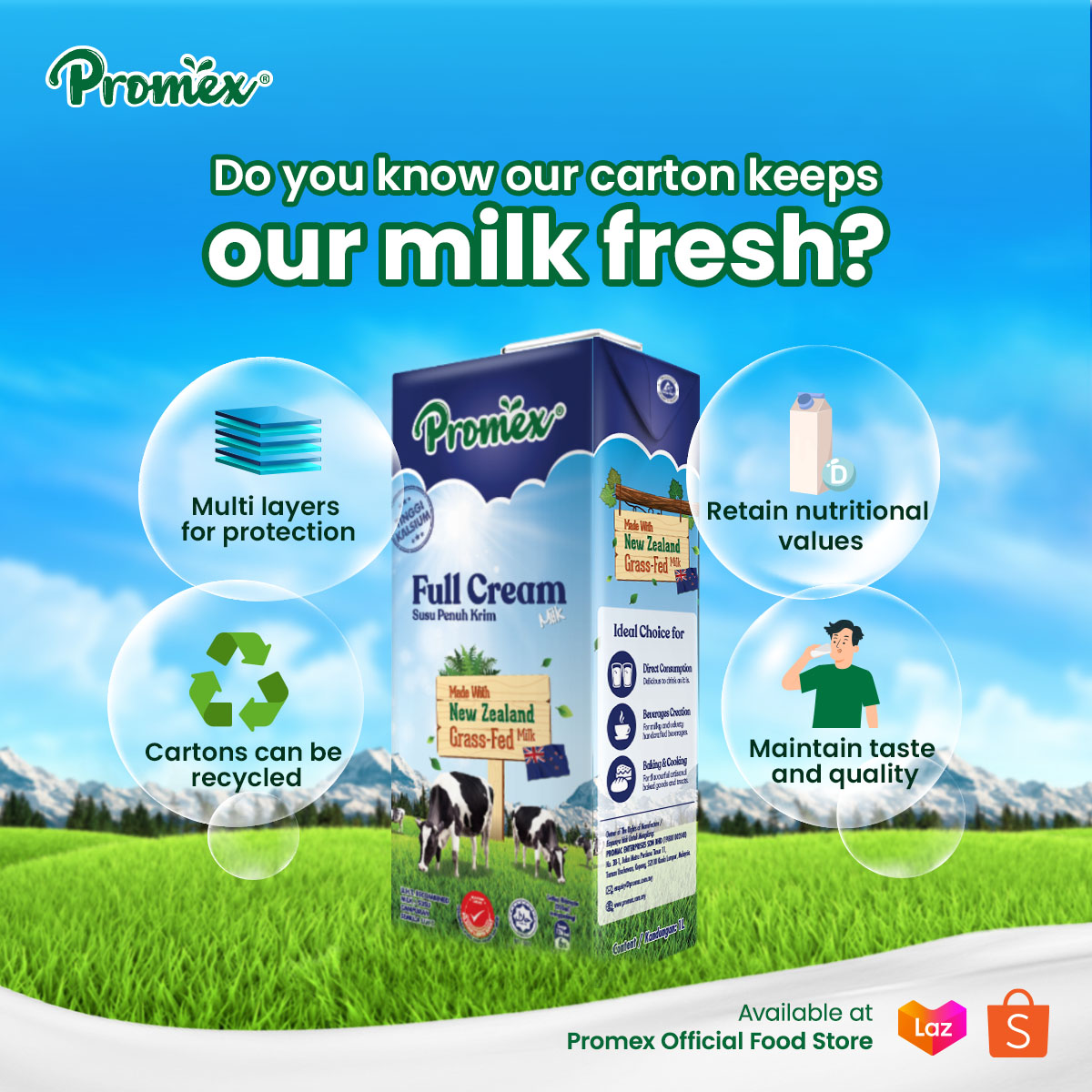 Promex Grass-fed UHT Chocolate Flavoured Milk (1L x 4) | Shopee Malaysia