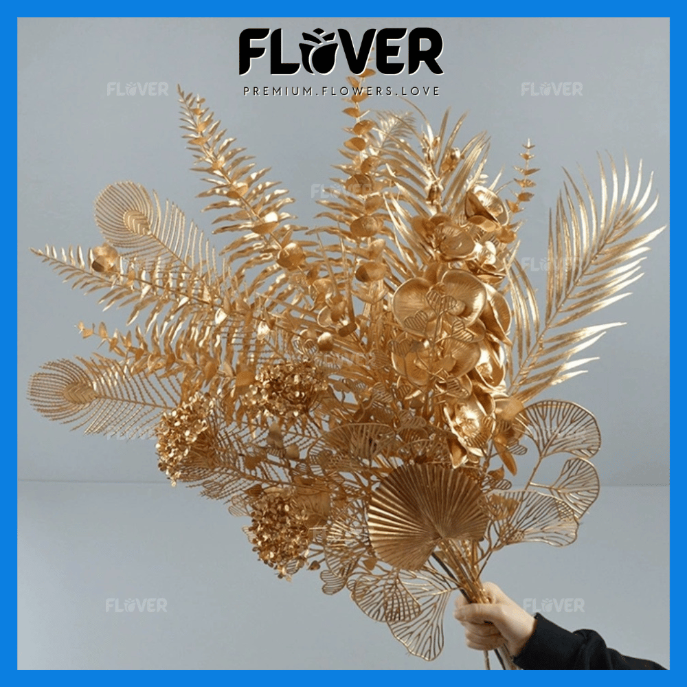 Gold Artificial Flowers & Leaves - Orchid Rose Ginkgo Persian ...