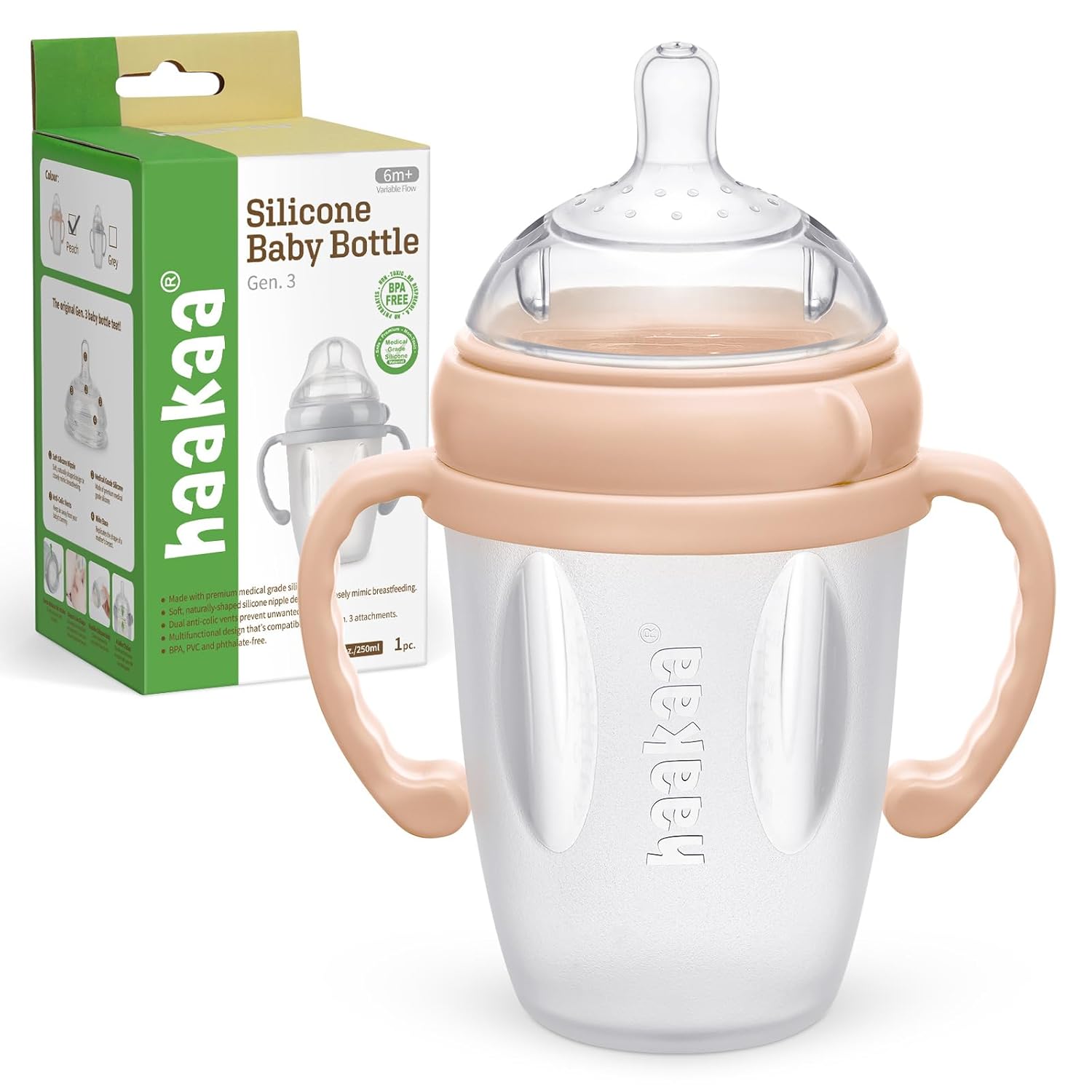 HaaKaa GEN 3 Silicone Baby Bottle 160ml/250ml BPA-Free with Natural ...
