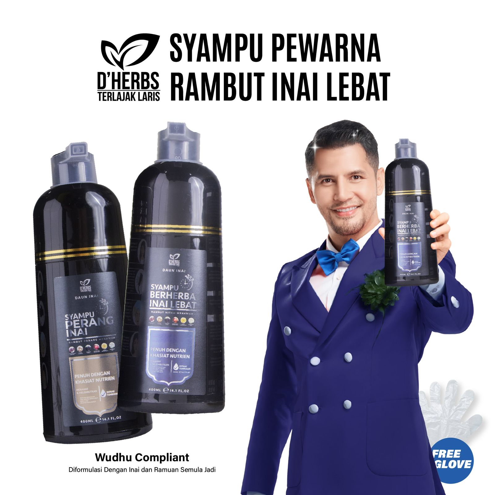 DHERBS SYAMPU PEWARNA RAMBUT INAI LEBAT BLACK & BROWN | Shopee Malaysia