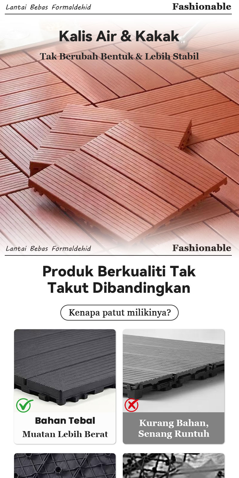 PVC Interlocking Floor Tiles 30x30cm Tebal | Anti Slip Waterproof | DIY ...