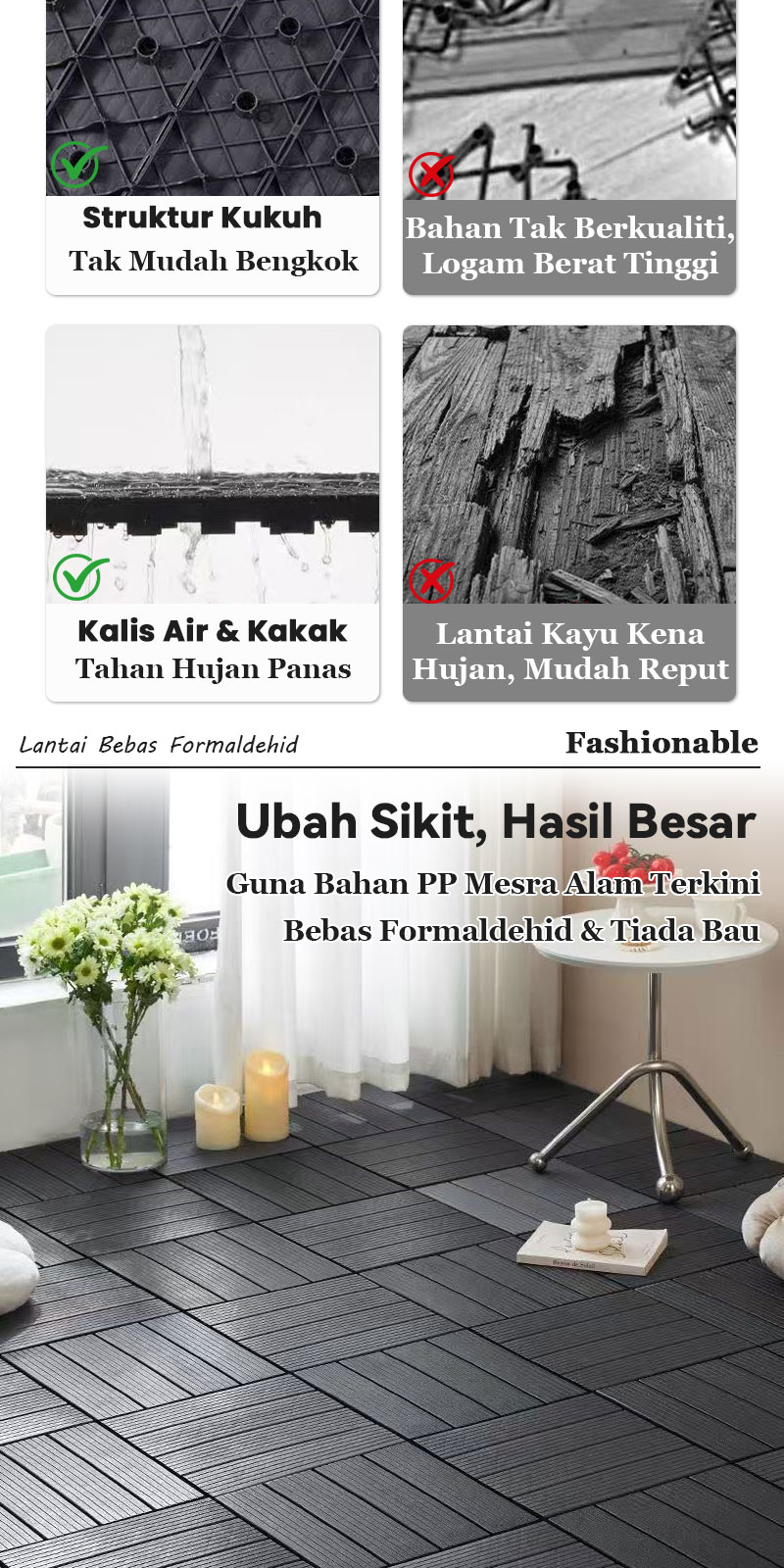 PVC Interlocking Floor Tiles 30x30cm Tebal | Anti Slip Waterproof | DIY ...