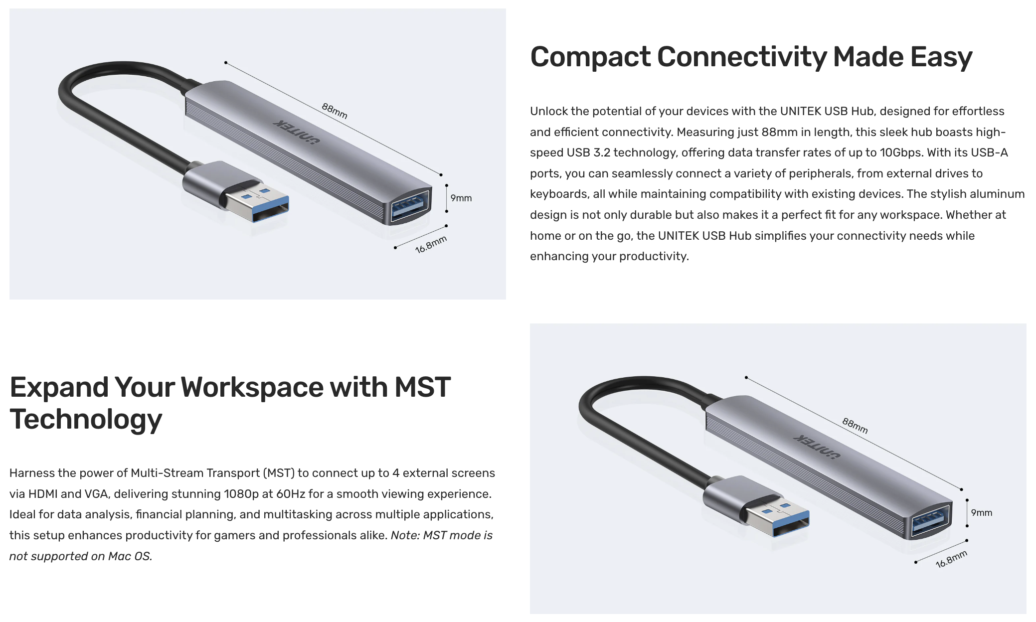 UNITEK 4 in 1 USB-A High Speed Transmission Adapter Hub / Slim Design ...