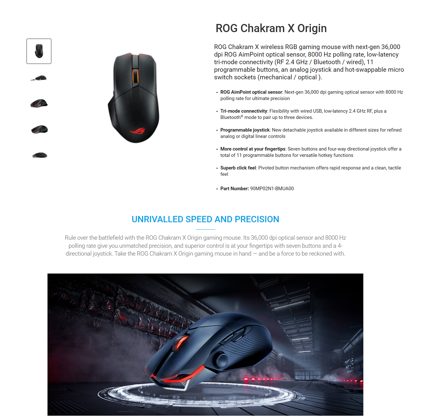 ASUS ROG CHAKRAM X ORIGIN P708 WIRELESS RGB GAMING MOUSE WITH 36,000 ...