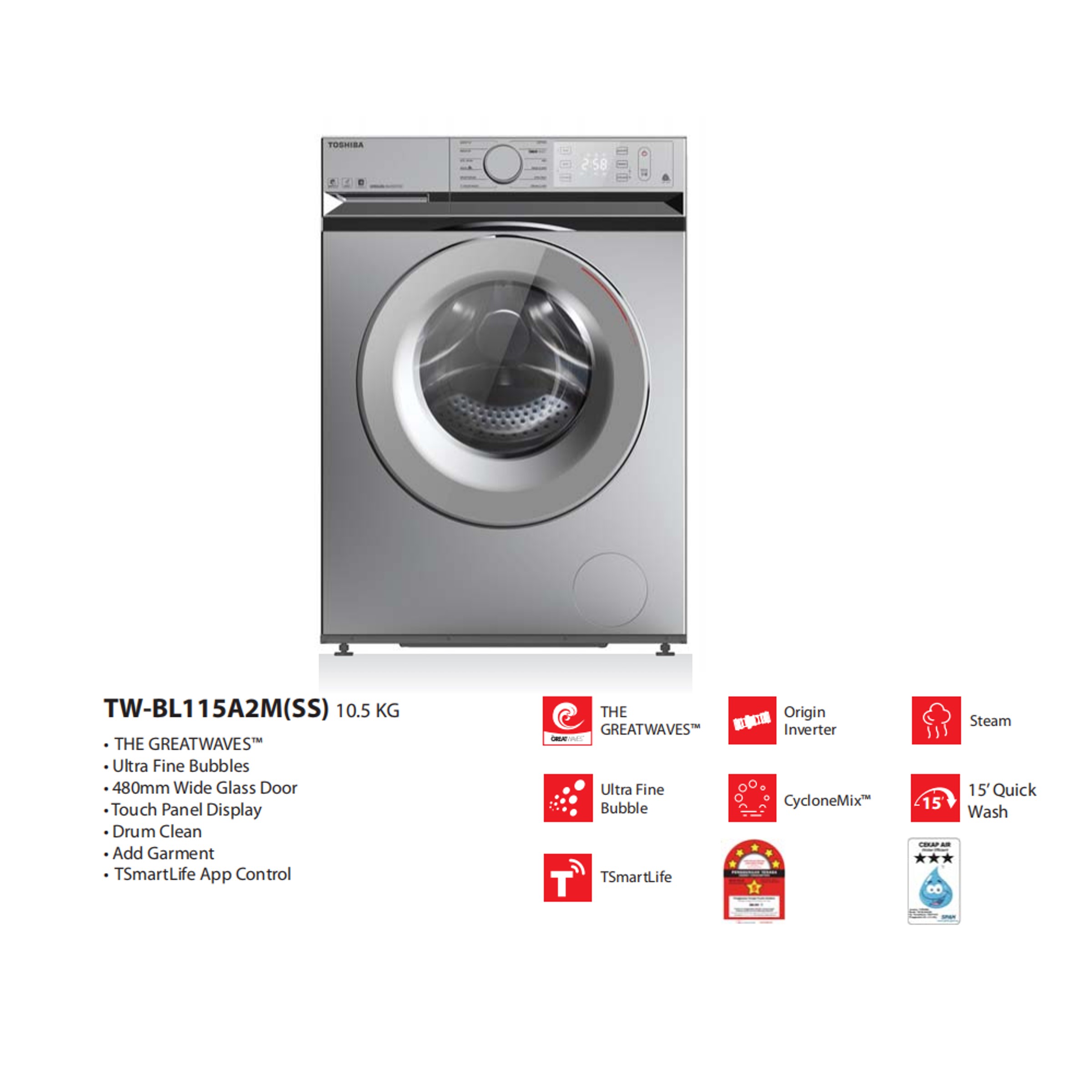 Toshiba Combo Washer + Dryer (7kg-10.5kg / 7kg) TD-H80SEM TW-BH85S2M TW-BL115A2M TW-E70BUT21UWM ...
