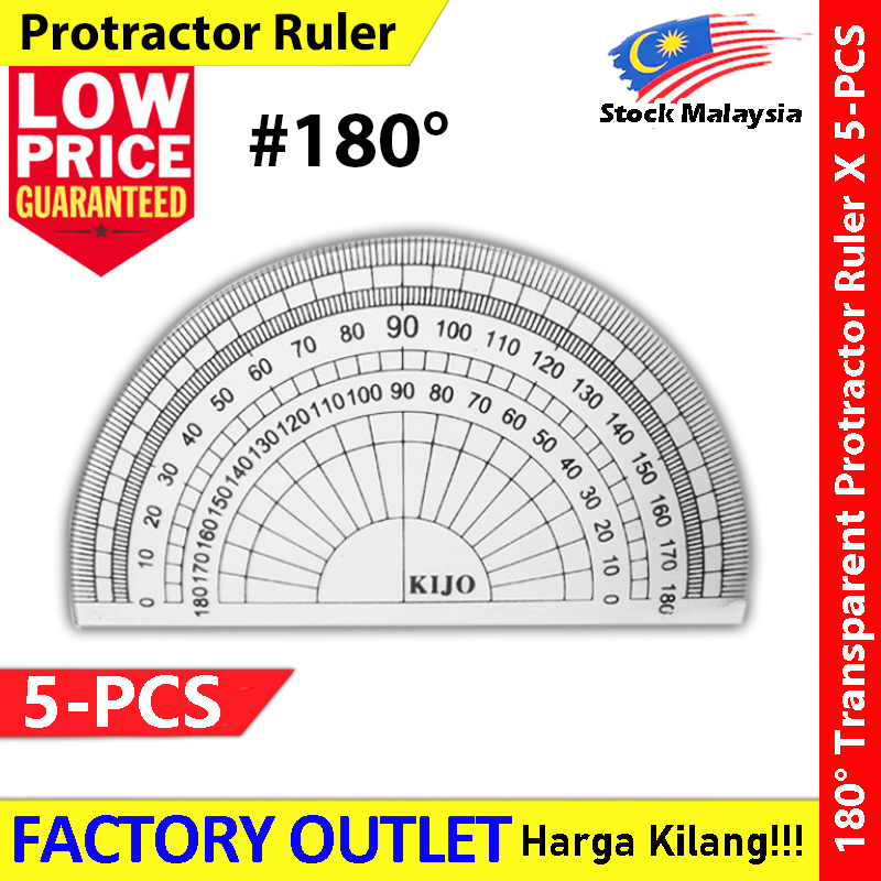 【5-PCS】 180° Protractor Ruler Student 180° Ruler Pembaris Bulat Separuh ...