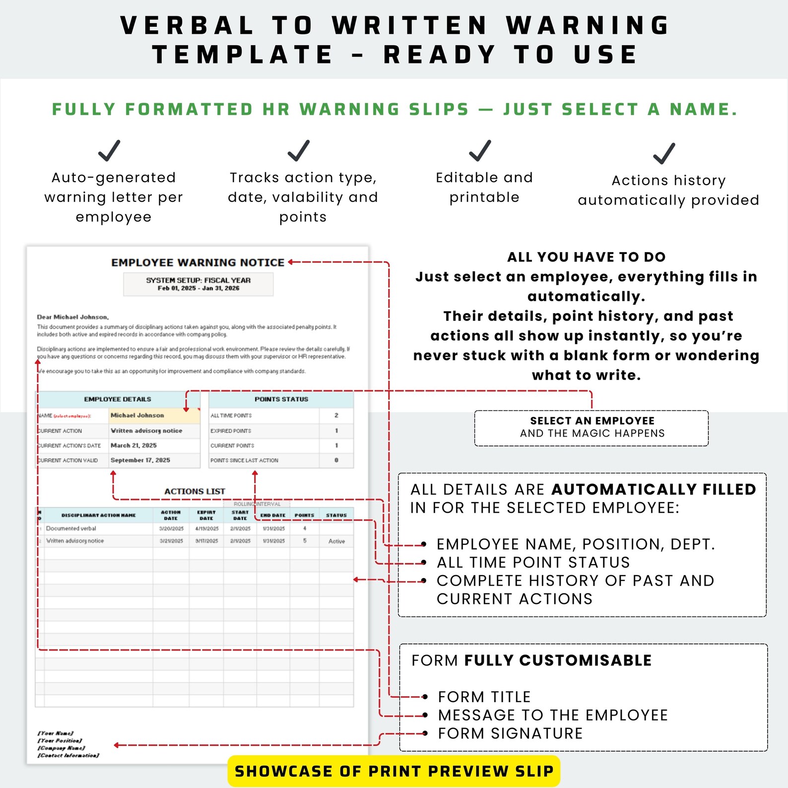 Disciplinary Point System Excel Template Employee Behavior Tracker ...