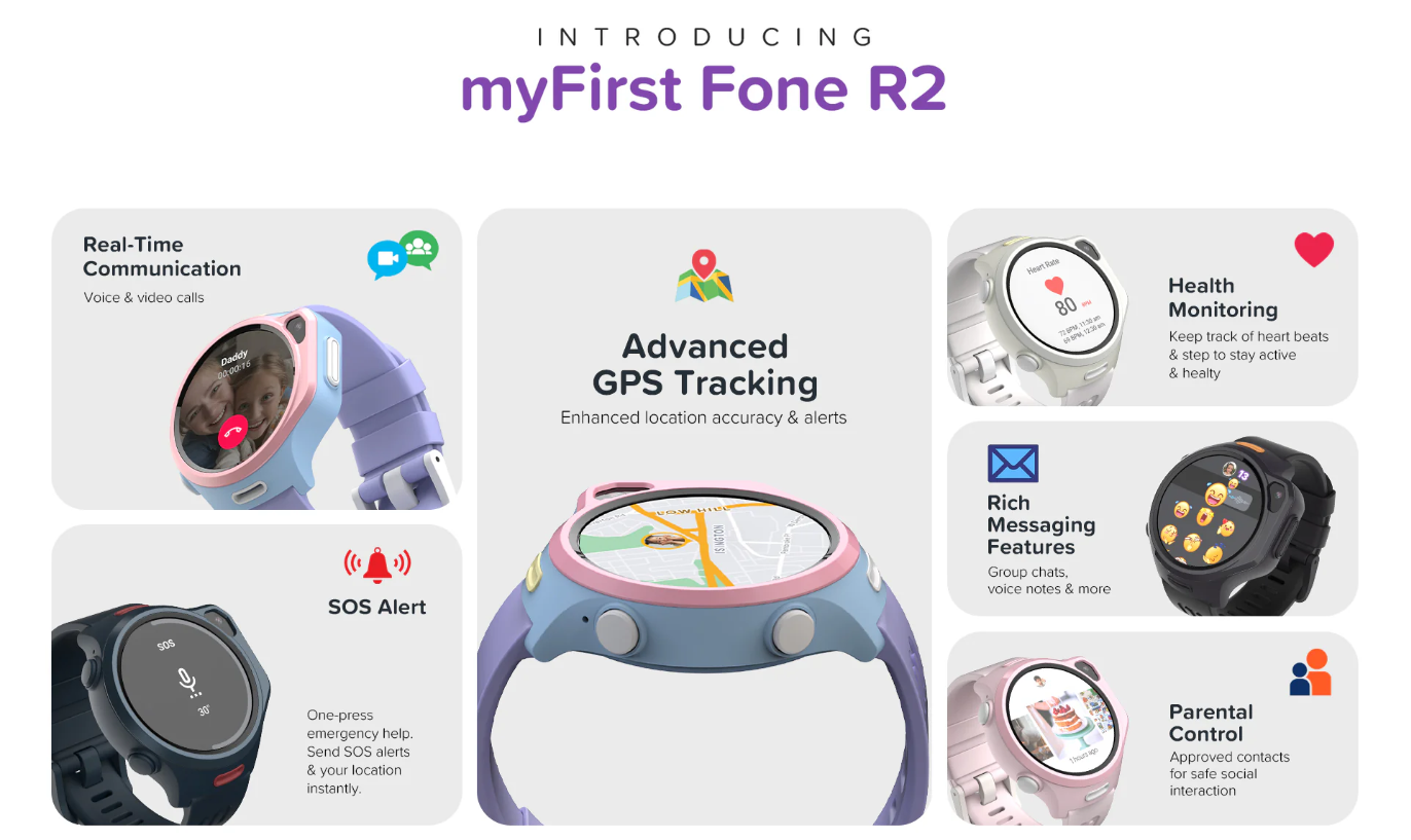 myFirst Fone R2 - 4G Smart Watch Phone for Kids with Voice Video Call | AMOLED Display GPS ...