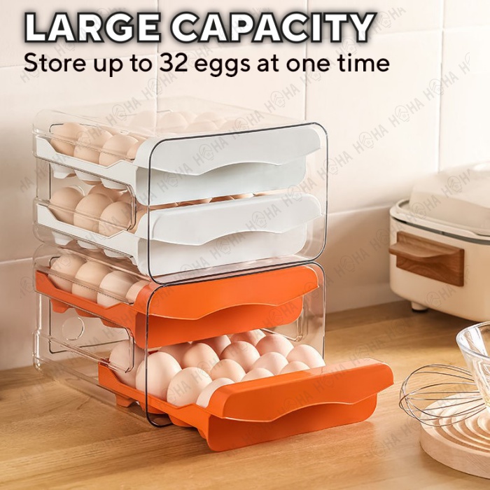 2-Layer Egg Storage Box | 32-Grid Double Partition Egg Container Holder ...
