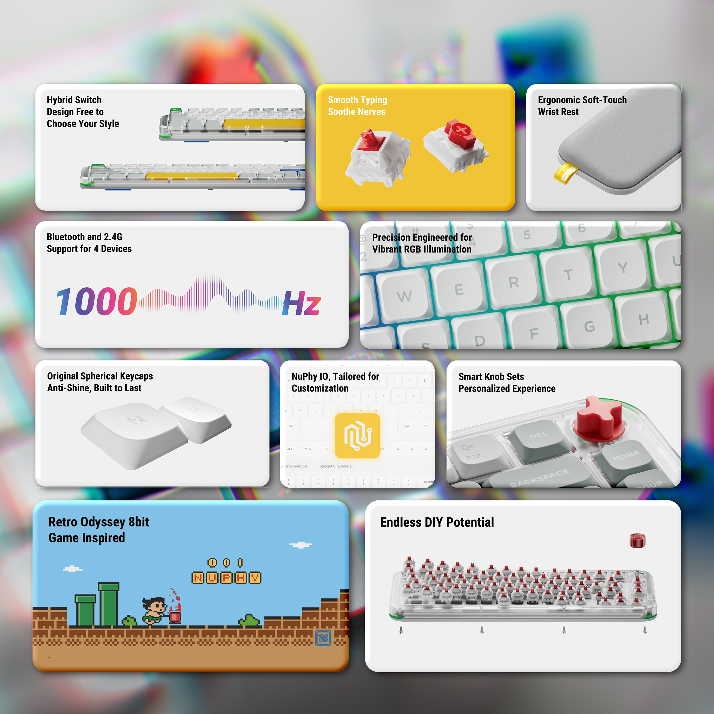 NuPhy Kick75 Wireless Mechanical Keyboard Bluetooth 5.1 2.4G USB-C Tri ...