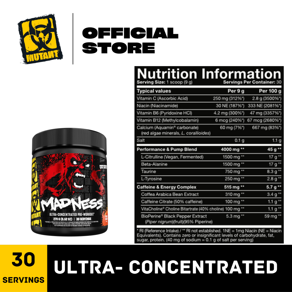MUTANT MADNESS Ultra-Concentrated Pre-Workout 270g (30 Servings ...