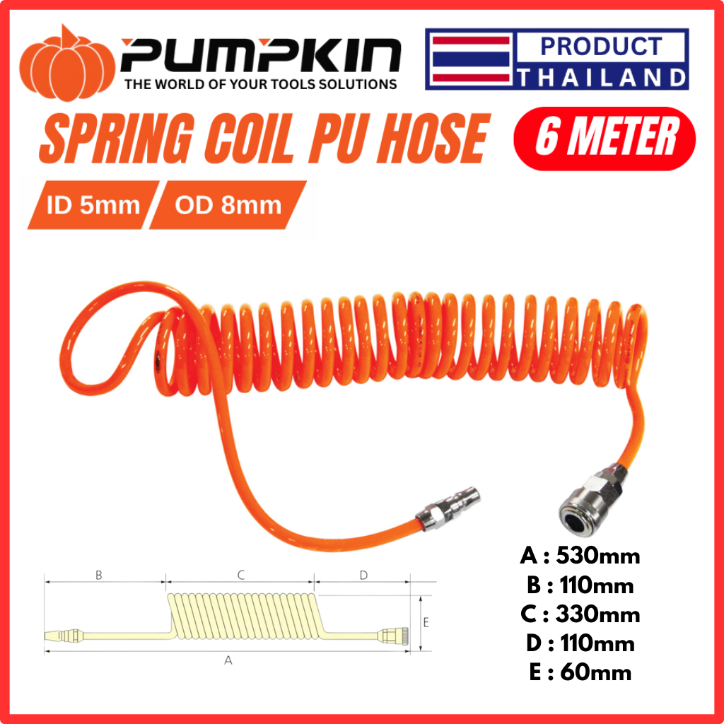 PUMPKIN 6 METER HEAVY DUTY PU Air Hose Spiral Recoil Flexible Air Pipe ...