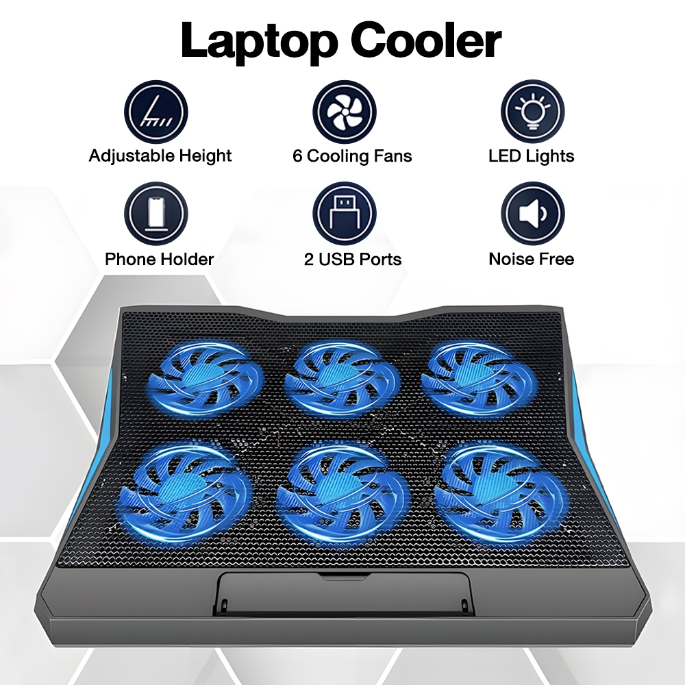 Somy 6 Strong Fans Laptop Cooler Stand for Gaming with Adjustable Light ...