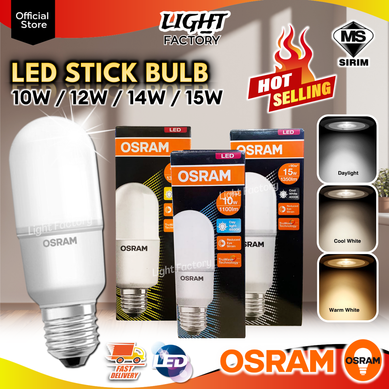 OSRAM LED Value Stick Bulb 10W /12W /14W /15W SIRIM Approved LED Stick ...