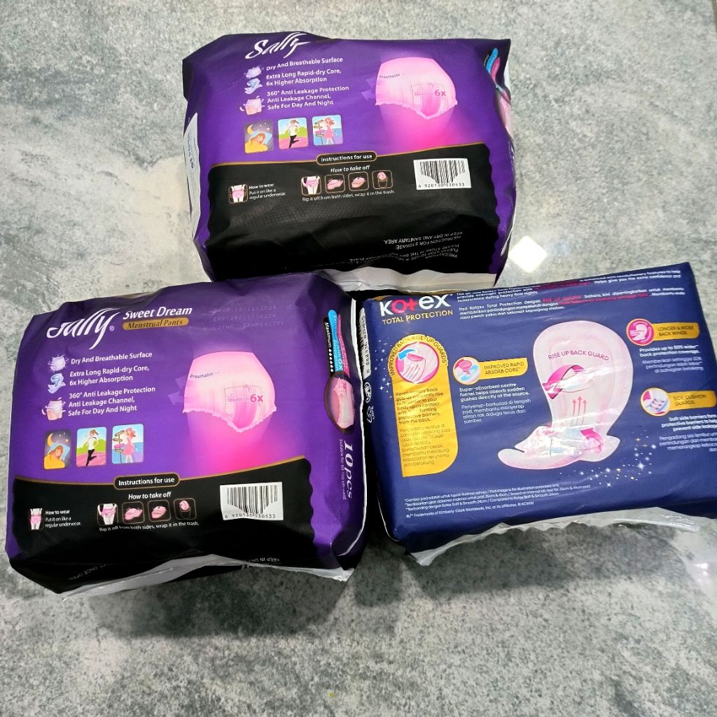 Sally Menstrual Pants M (16pcs) & Kotex Overnight Pads 35cm (16pcs ...