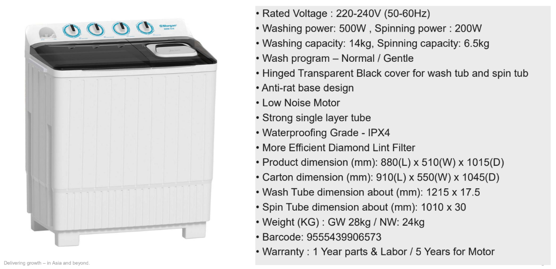 Morgan Semi Auto Washing Machine (14kg) MWM-1516 | Shopee Malaysia