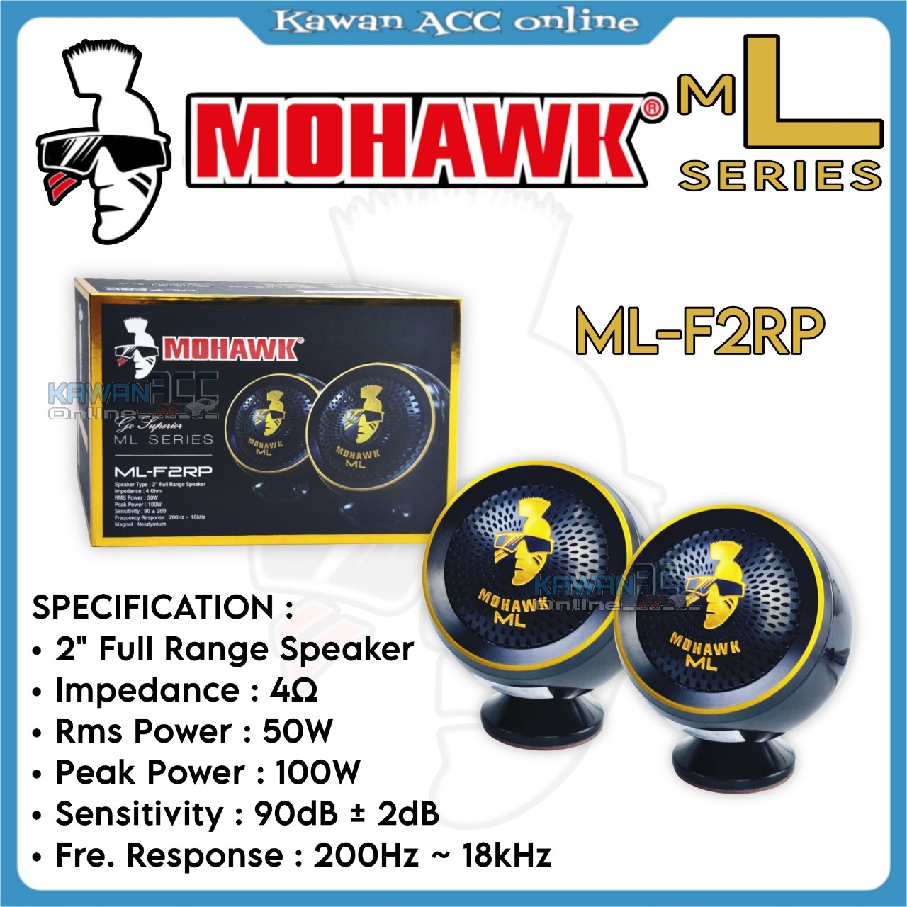 MOHAWK PRO 2"/2.5" inch Full Range Speaker High mid tweeter with Woofer ...