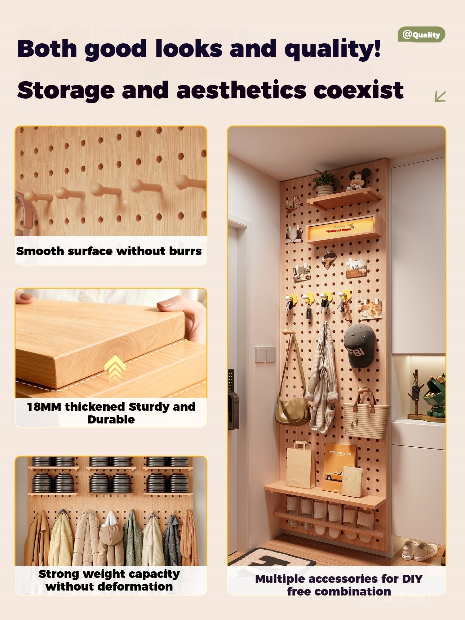 𝐁𝐌𝐙𝐀𝐑 𝙄𝙣 𝙎𝙩𝙤𝙘𝙠 Solid Wood Pegboard Wall Storage Rack 60/80/120CM Wall ...