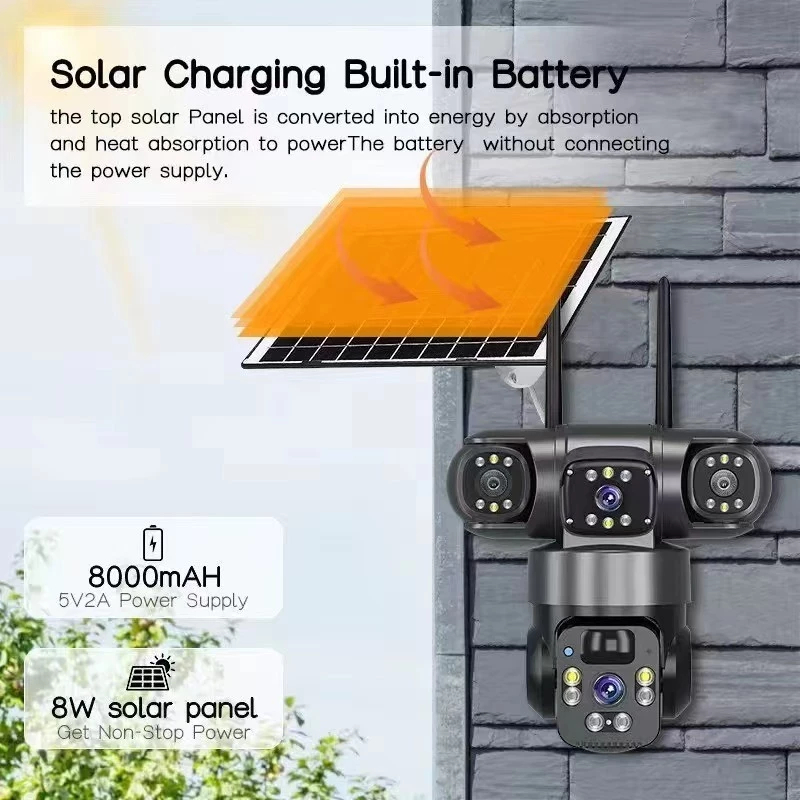 V380 PRO Solar CCTV 12MP Three Lens IP66 Outdoor Wireless Camera Built ...