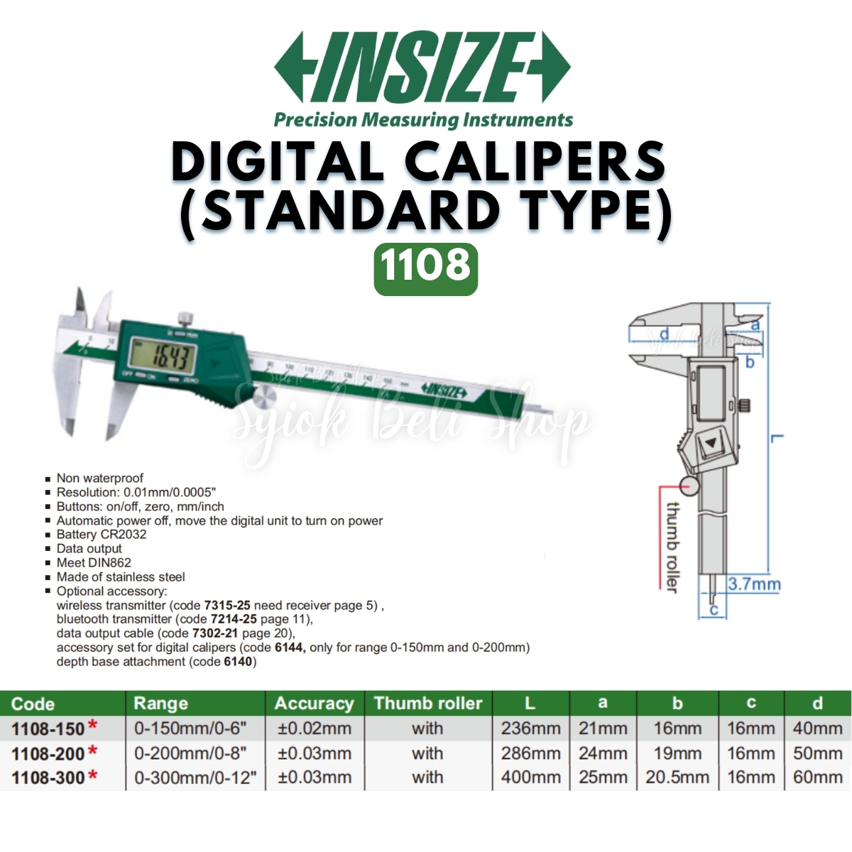 INSIZE Vernier Caliper 1205-150S ( 0-150mm / 6" ) / 1205-200S ( 0-200mm ...