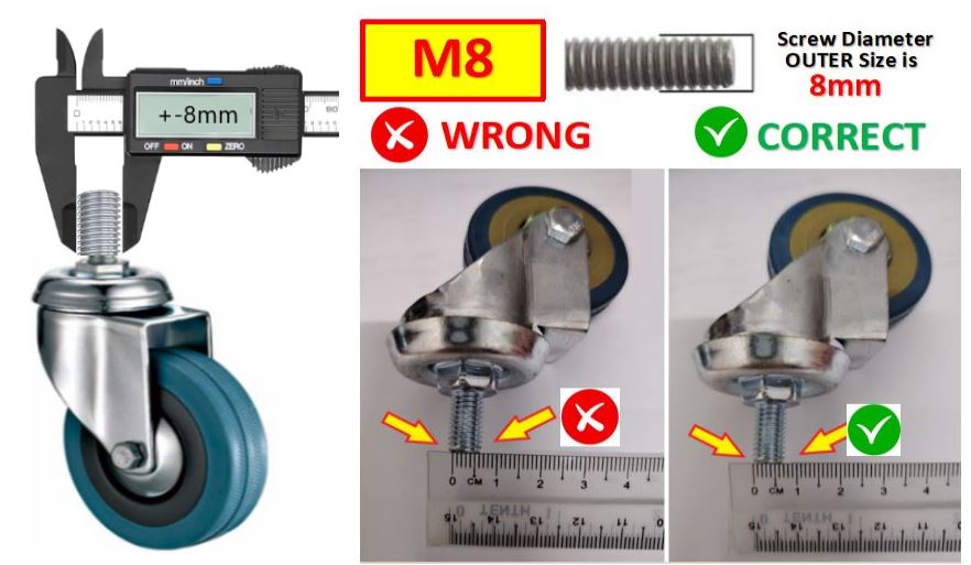 2 Inch M8 Screw Thread Grey Rubber Wheel M8 Stem 8mm Screw Roller ...