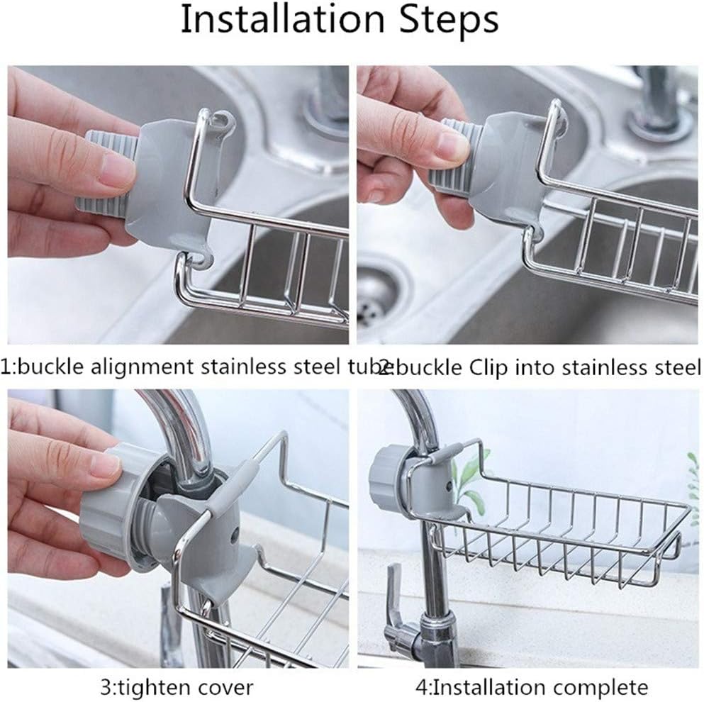 Adjustable Faucet Storage Rack Stainless Steel Sink Dishwasher Water ...