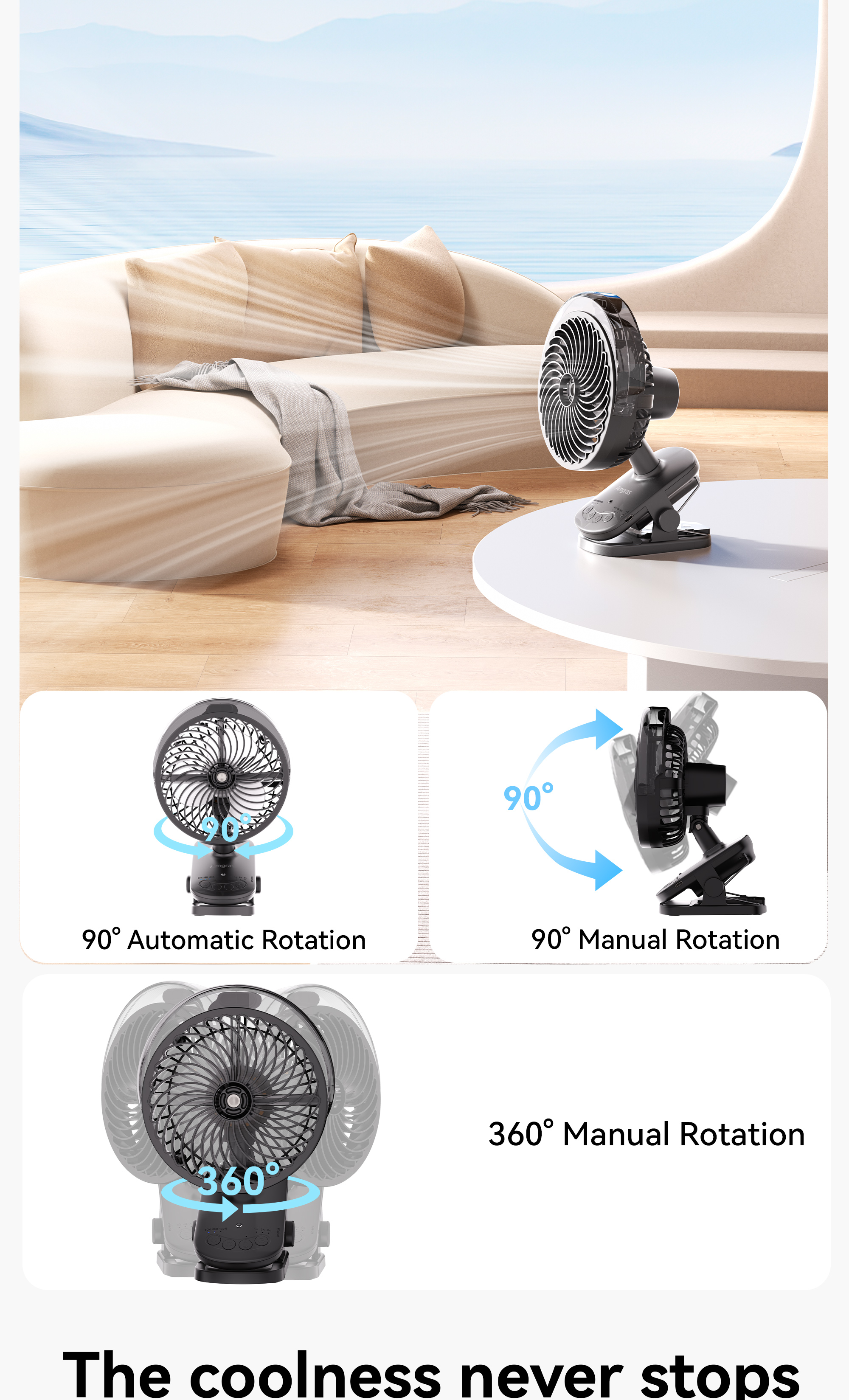 Amgras Stroller Baby Portable Mini Fan Rechargeable 9 Leds/Ultra Quiet ...