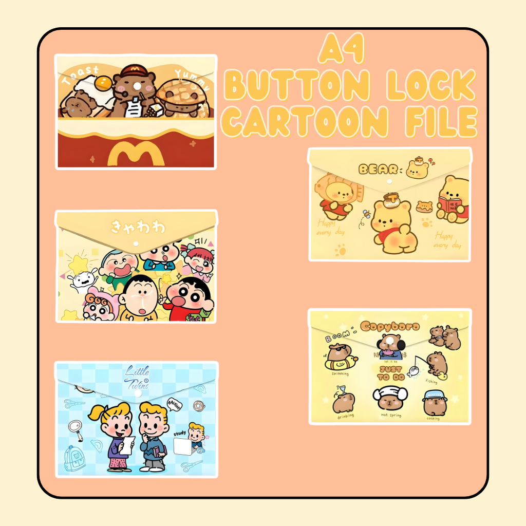 (READY STOCK) Capybara Folder Fail Sekolah Alat Tulis Pelajar A4 Button ...