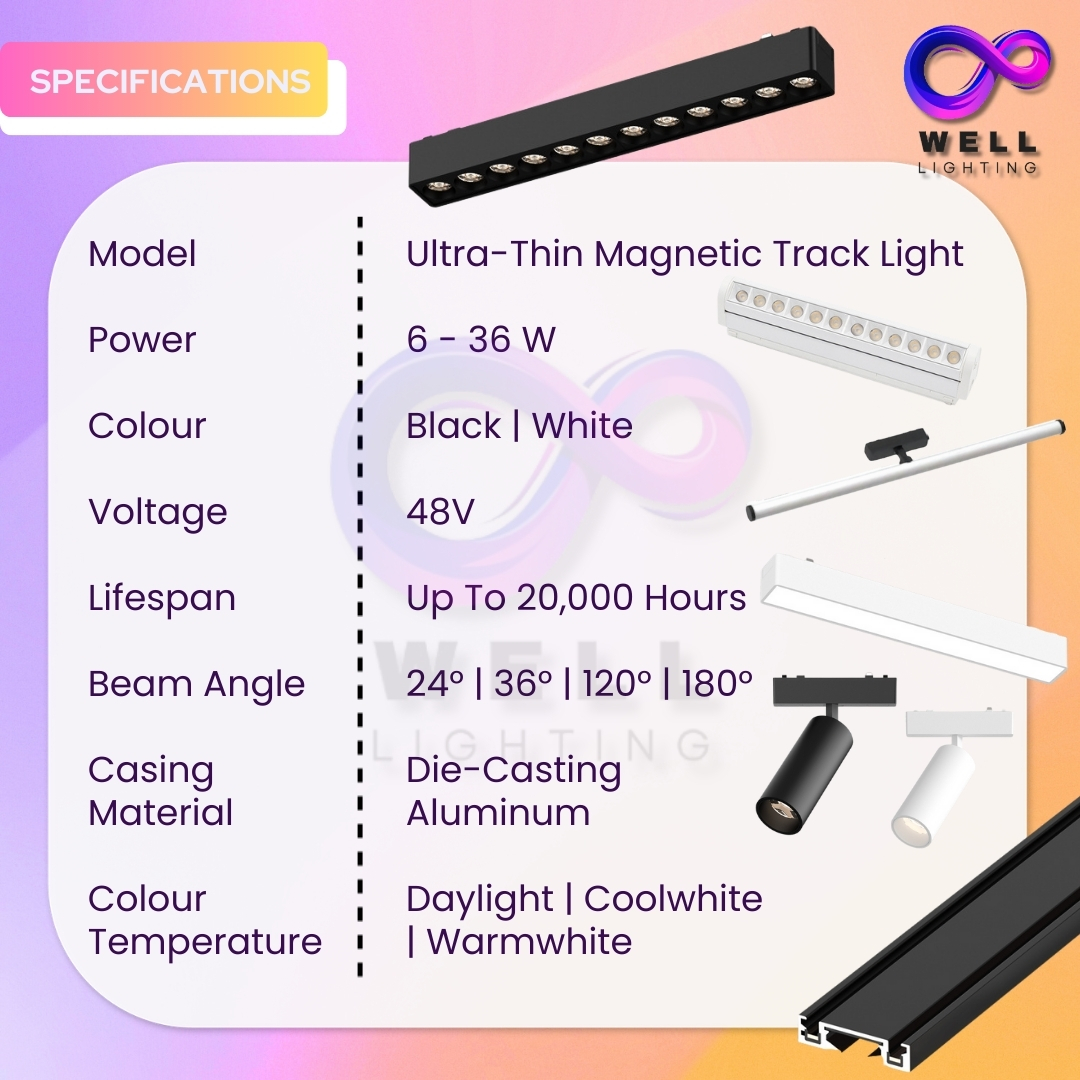 【Ultra-Thin】48V Magnetic Track Light Lampu Track Linear LED Spotlight ...