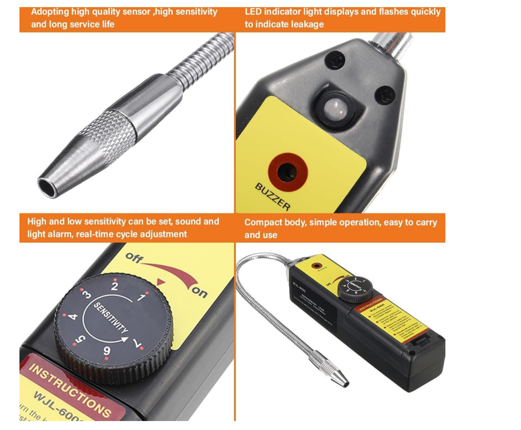 LEAK DETECTOR WJL-6000S ELITECH REFRIGERANT HEATED DIODE SENSOR ...