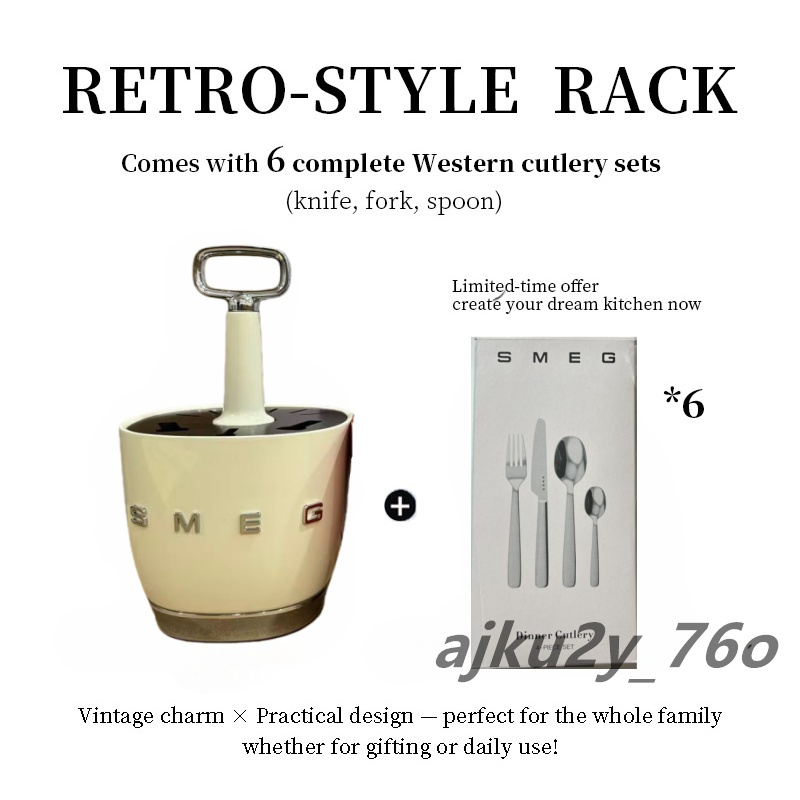 🔥Same-day🔥SMEG Caddy Cutlery Holder Cream Black-Retro Style & Perfect ...