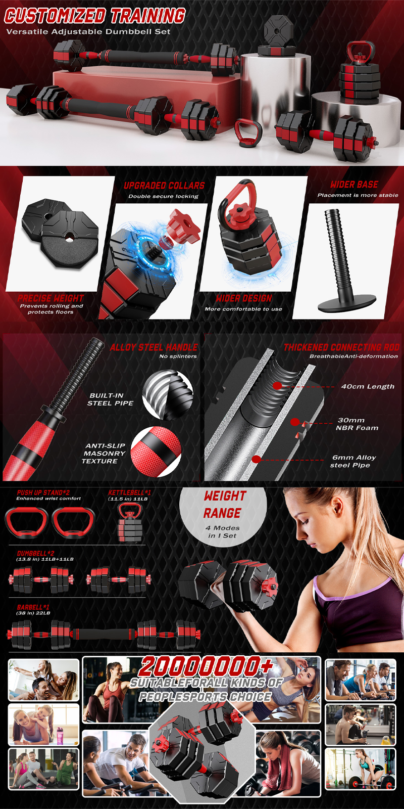 Dumbbell Set Multi-Adjustable Barbell Combination With Bold Connector ...