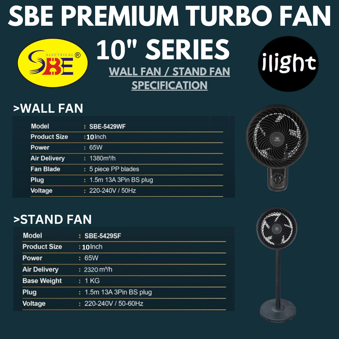 SBE Premium Turbo Fan 10 Inches Wall Fan Stand Fan Adjustable Height ...