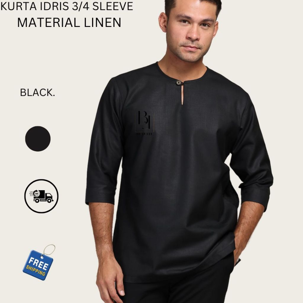 KURTA IDRIS | KAIN LINEN | WOODEN BUTTON (REGULAR FIT) BY BEAUFIT ...