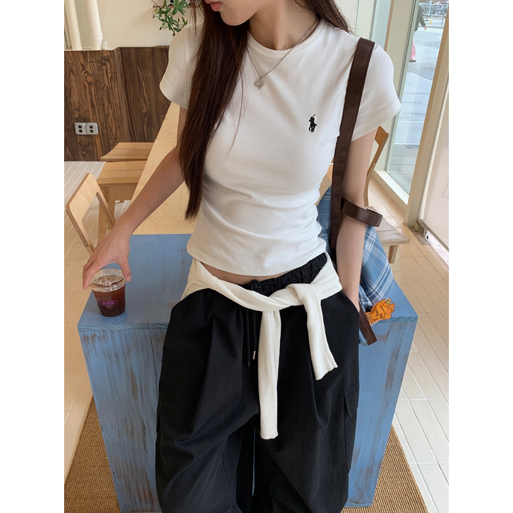 Y2K Y2K Aesthetic Streetwear One-Shoulder Off-Shoulder Short Sleeve T ...