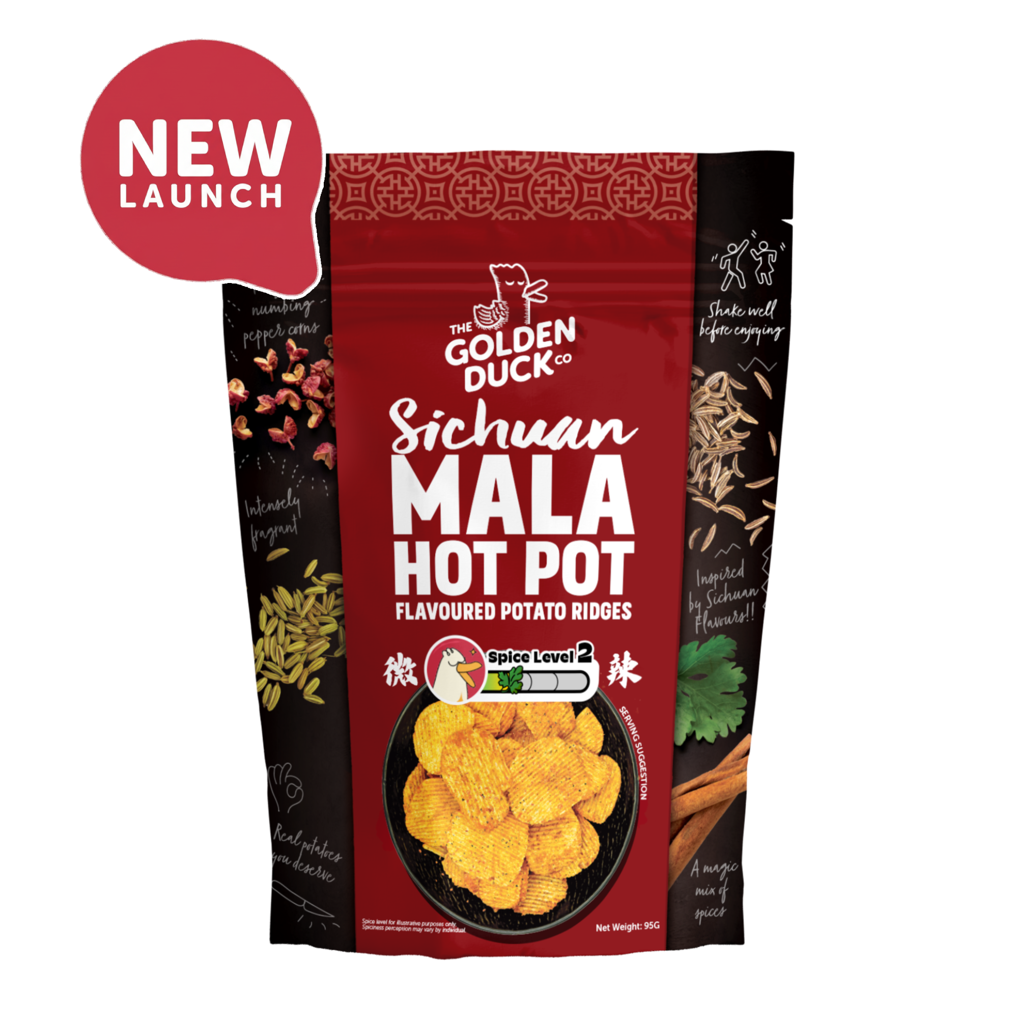 (3 Packs) The Golden Duck Sichuan Mala Hot Pot Flavoured Potato Ridges ...