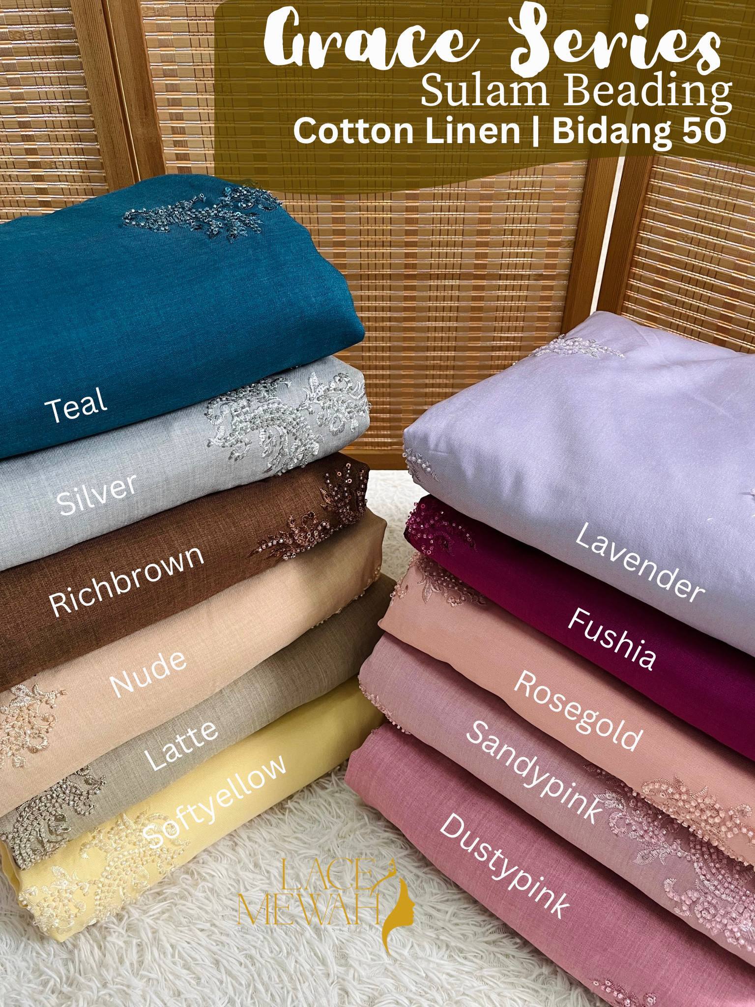 KAIN PASANG BEADING SULAM GRACE SERIES KAIN COTTON LINEN OPEN METER ...