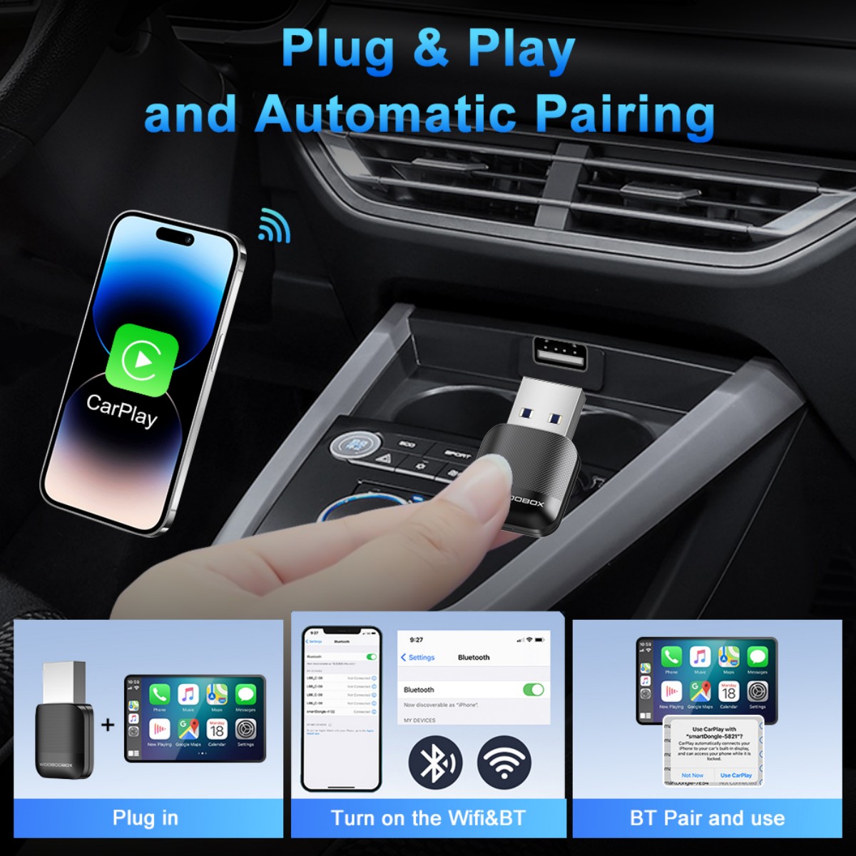 Acroder M10 Wired to Wireless CarPlay Adapter Android Auto Original ...