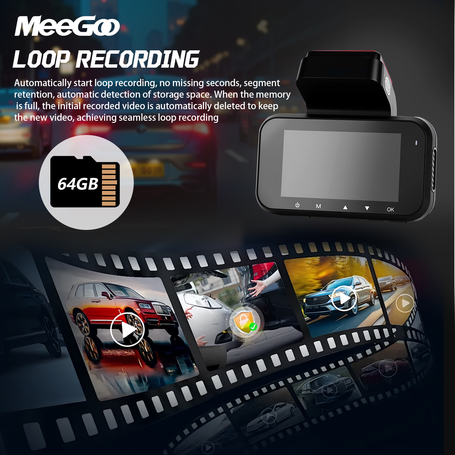 MeeGoo Dashcam 2K Resolution WiFi App Control Type Built in GPS Night ...