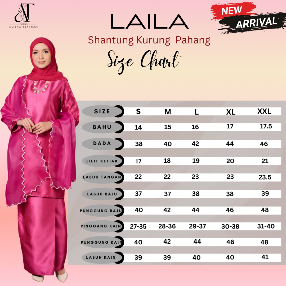 NEW RAYA 2026 LAILA BAJU KURUNG PAHANG BERPESAK SHANTUNG SILK PLAIN ...