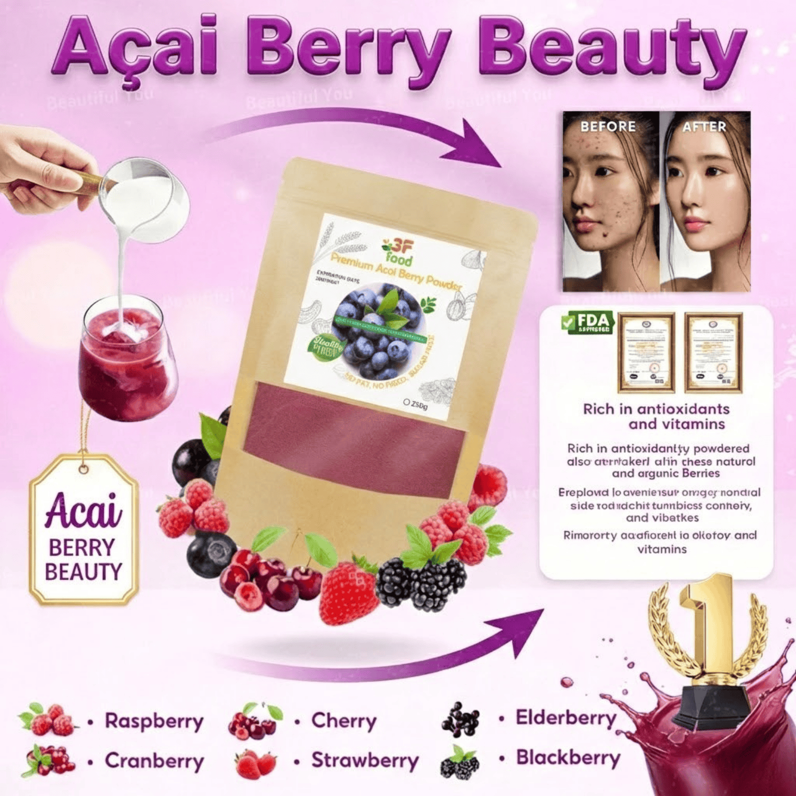 Acai Berry Organic Mixed Berry Powder Beverage Juice Beauty Drink Juice ...