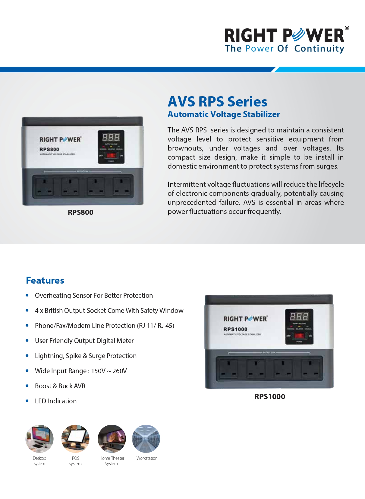 RIGHT POWER AVR RPS800 (800VA) / RPS1000 (1000VA) / TR800-LE (800VA ...