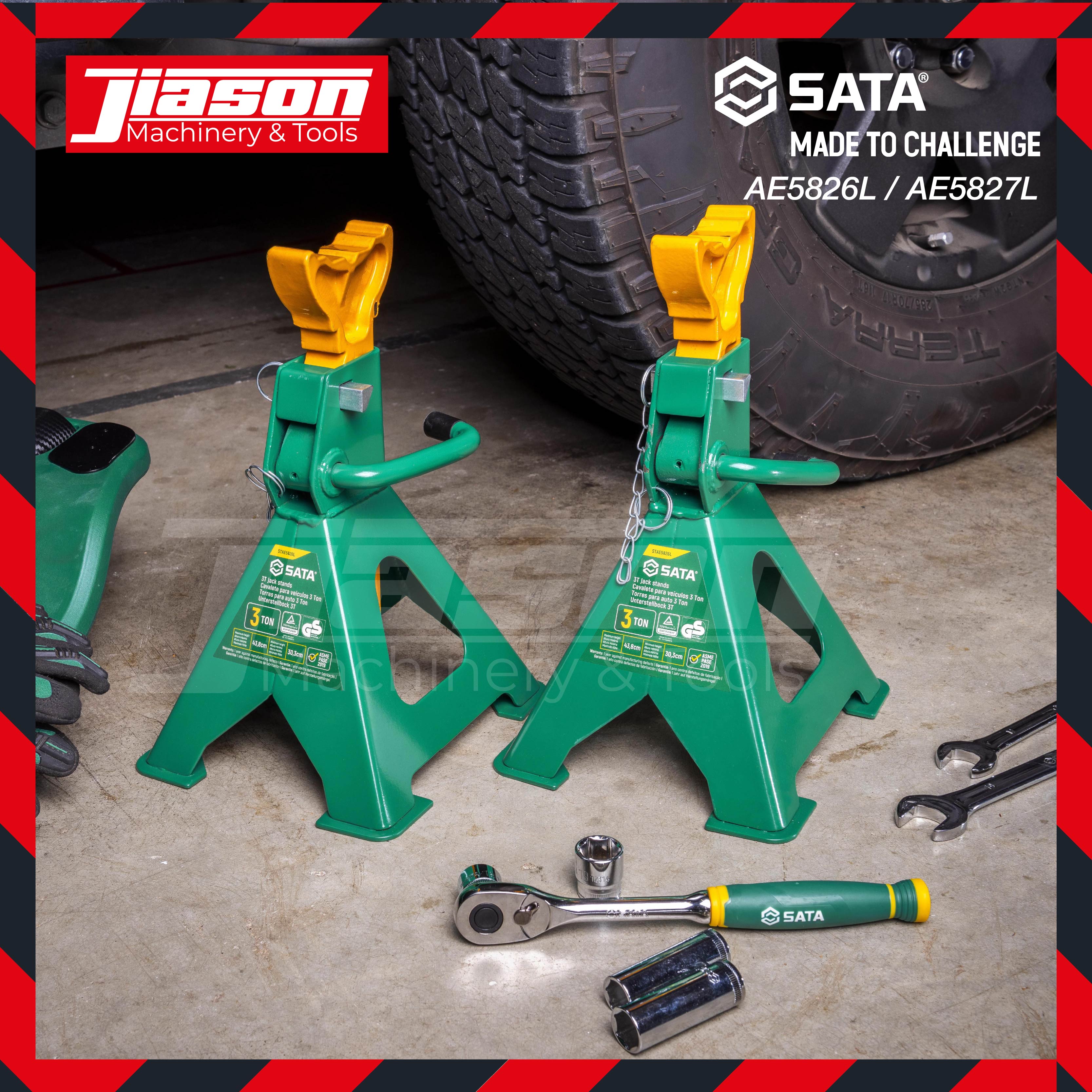 SATA AE5826L / AE5827L 3 Ton / 6 Ton Penyokong Bicu / Jack Stand (1 ...