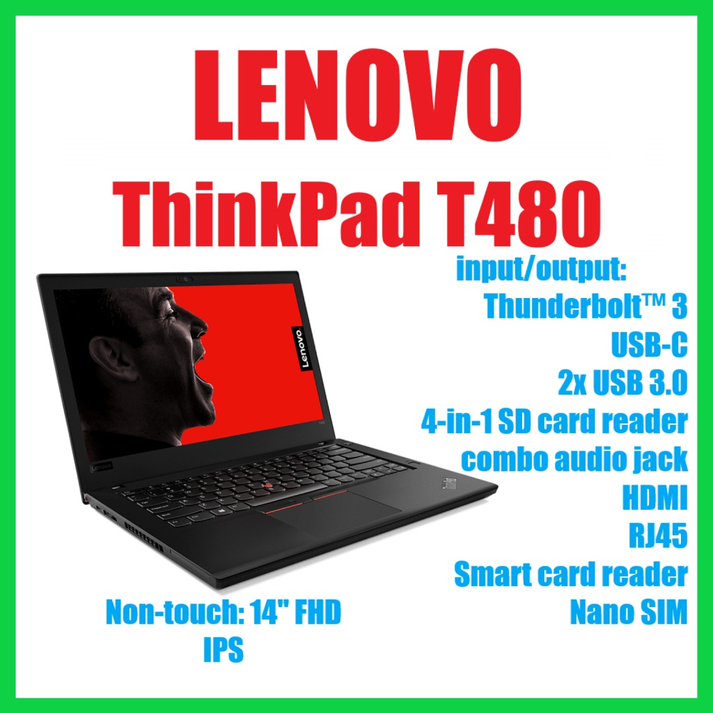 LENOVO THINKPAD T480 i7 8th gen/512gb ssd/INTEL HD GRAPHIC /Non-touch ...